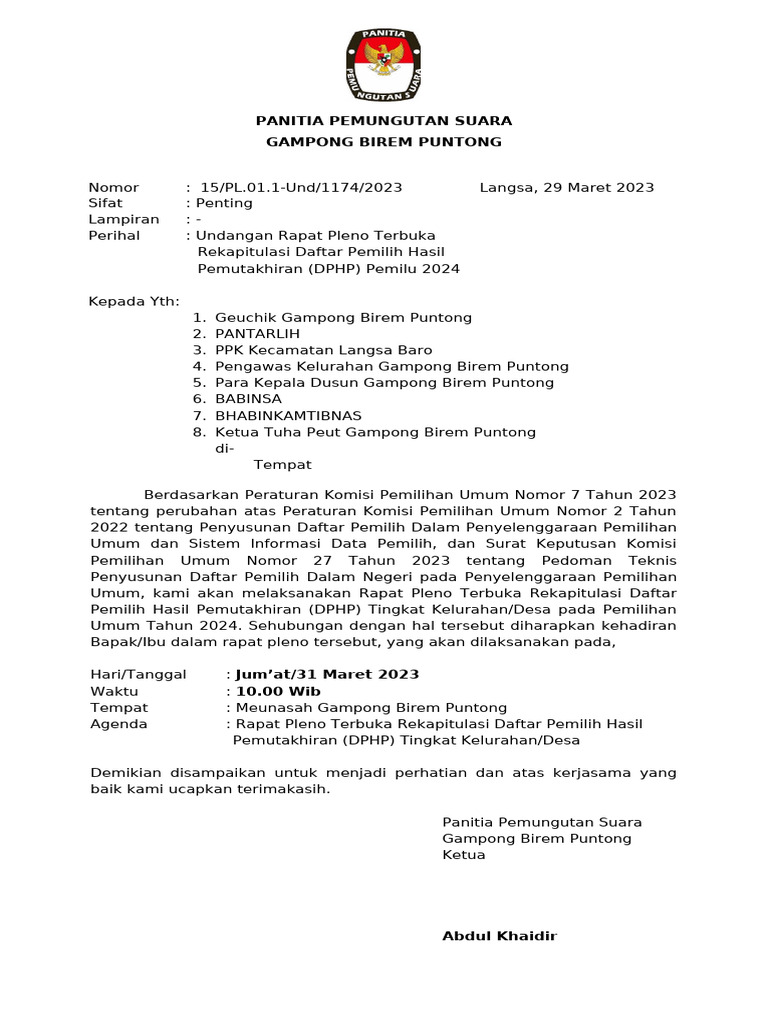 Undangan Rapat Pleno PPS | PDF