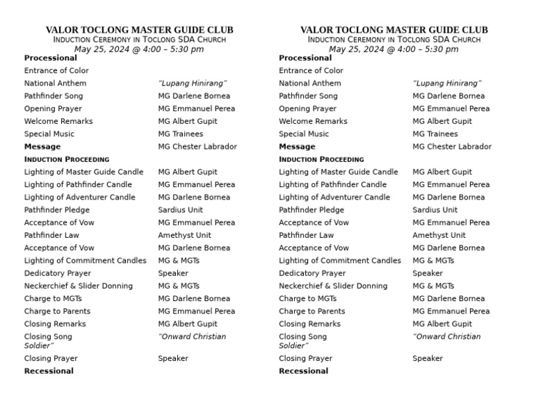 MasterGuide Induction Ceremony | PDF