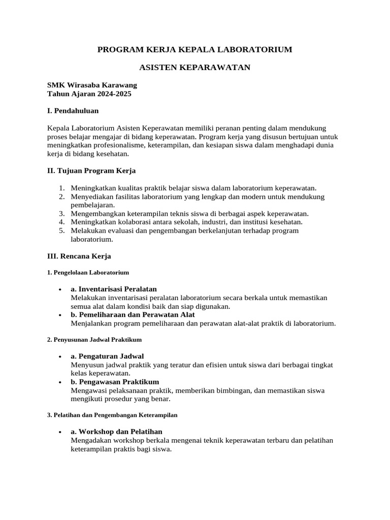 Program Kerja Kepala Laboratorium Pdf