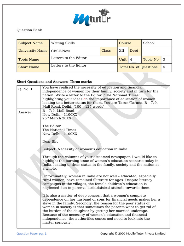 Sample Letter To Editor M Tutor | PDF | Slum | News