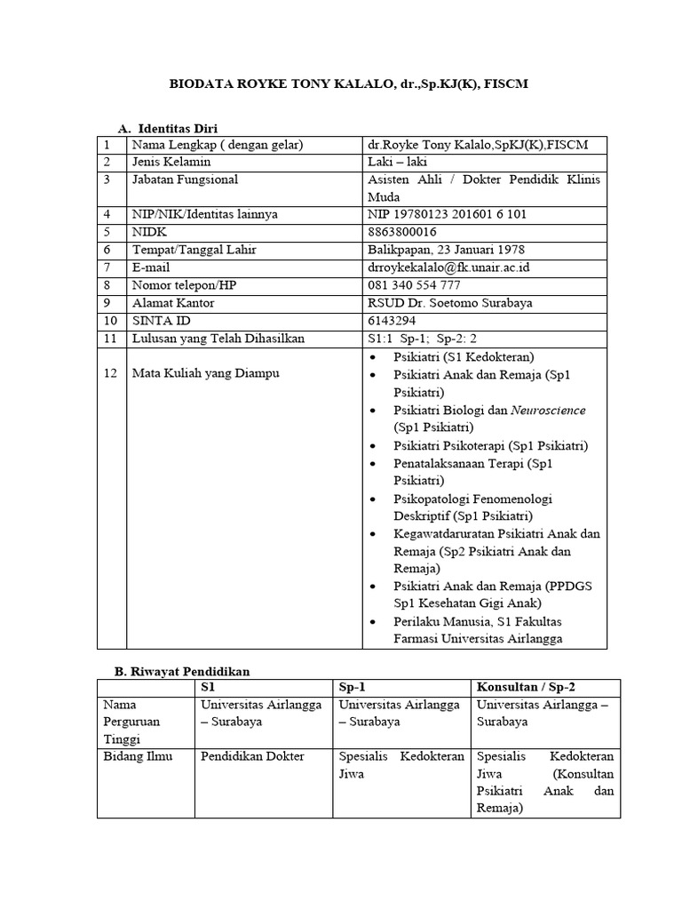 CV Royke Tony Kalalo | PDF | Diseases And Disorders | Self-Improvement