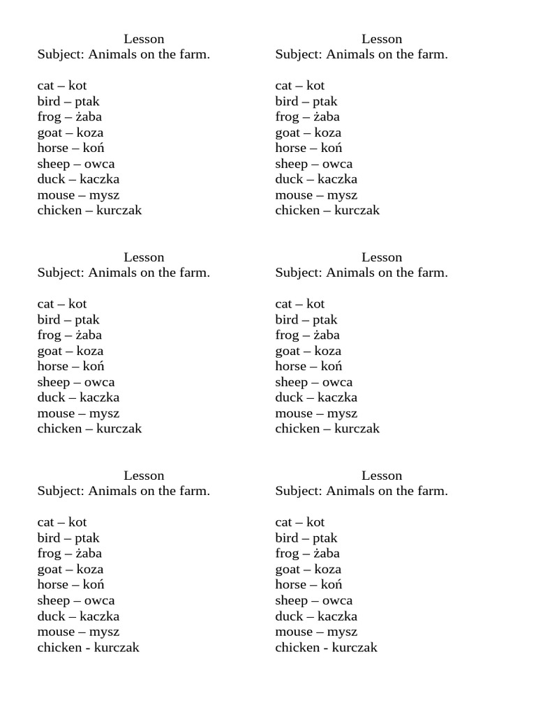 Klasa 1 Unit 5 Animals On The Farm | PDF