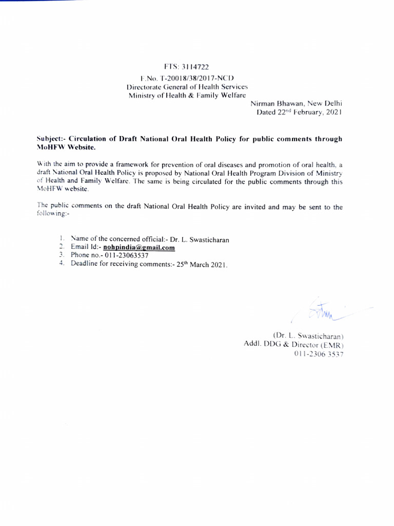 NOHP DraftPolicy 22022021 11102022 | PDF | Human Tooth | Dentistry