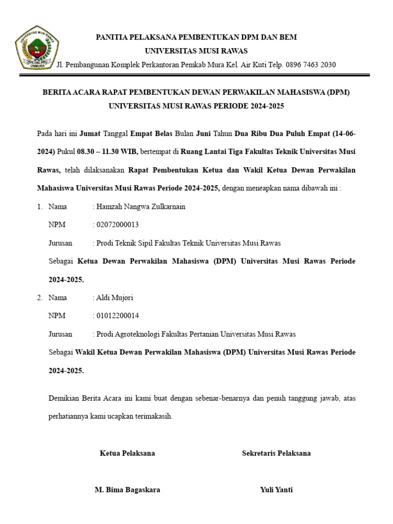 Berita Acara Pembentukan DPM Dan Bem Univ | PDF