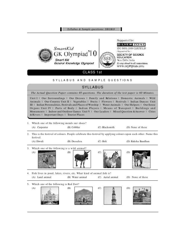 Class 1 GK Syllabus and Sample Questions | PDF