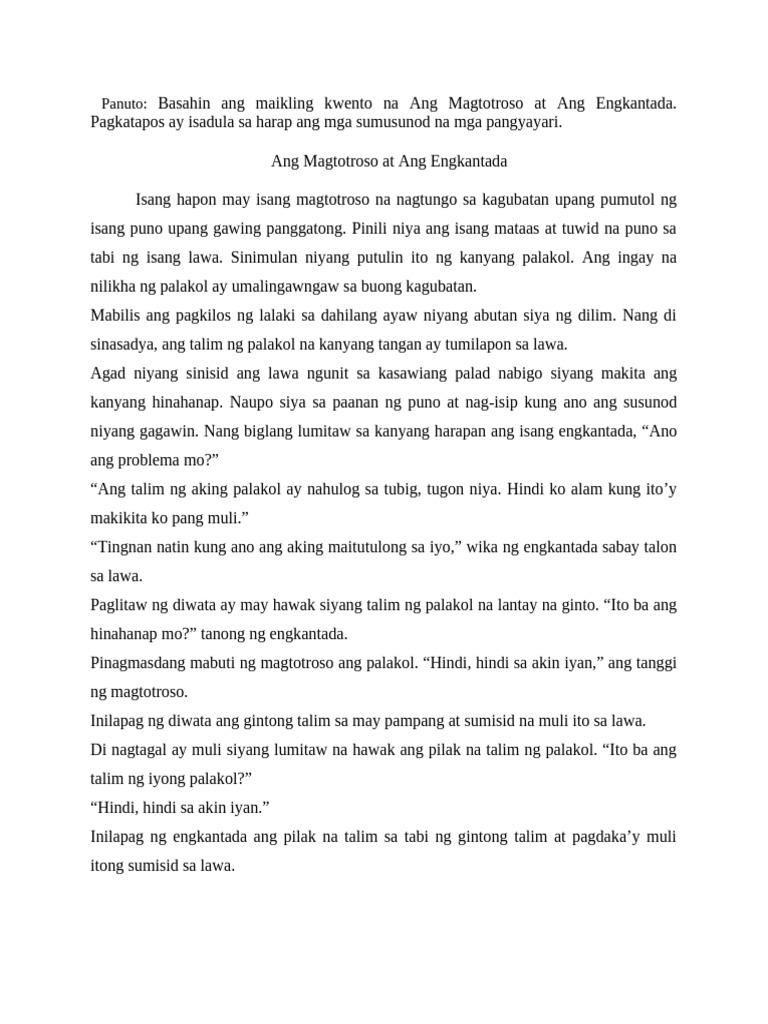 Ang Magtotroso at Ang Engkantada | PDF