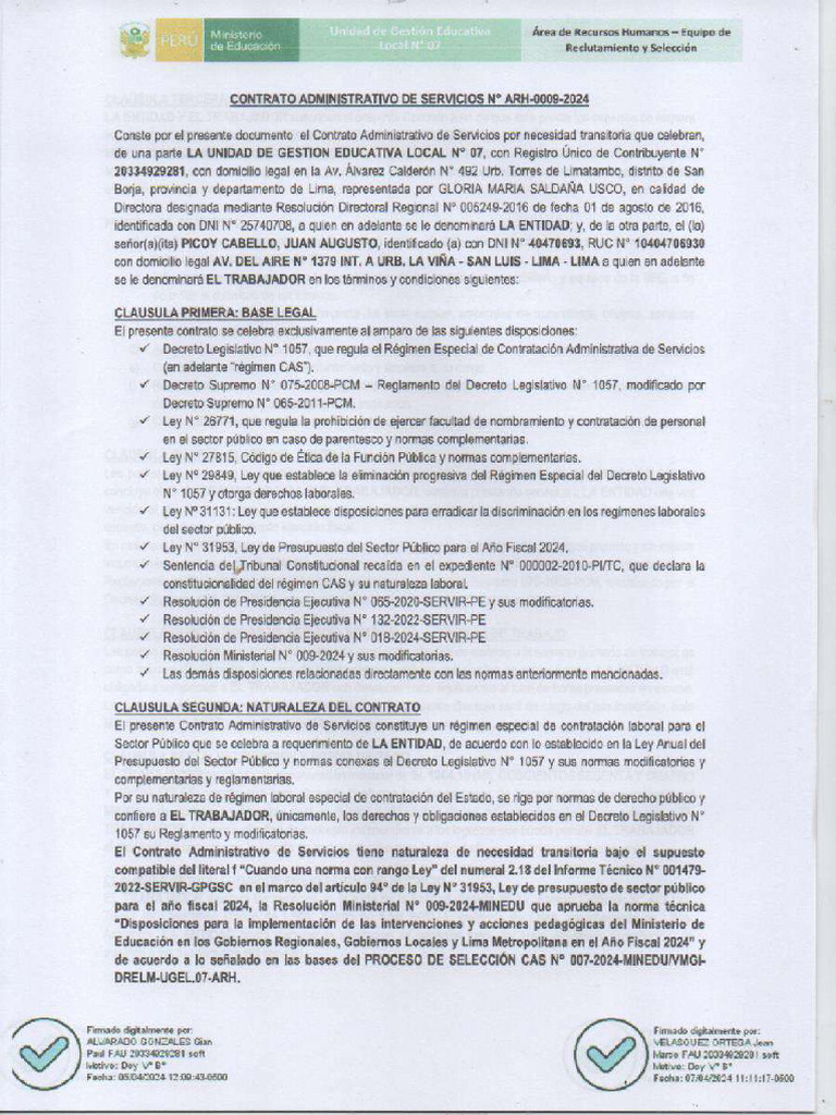 Contrato - Renovacion Juan Picoy | PDF