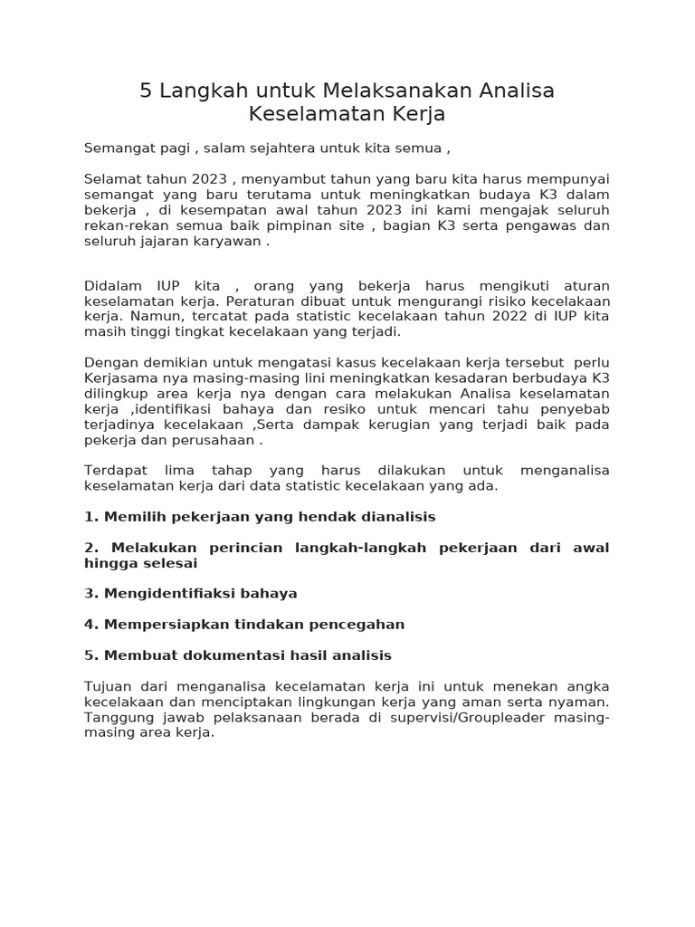 5 Langkah Analisa Keselamatan Kerja Materi Safety Talk 2024 | PDF 5 Langkah Analisa Keselamatan Kerja Materi Safety Talk 2024 | PDF