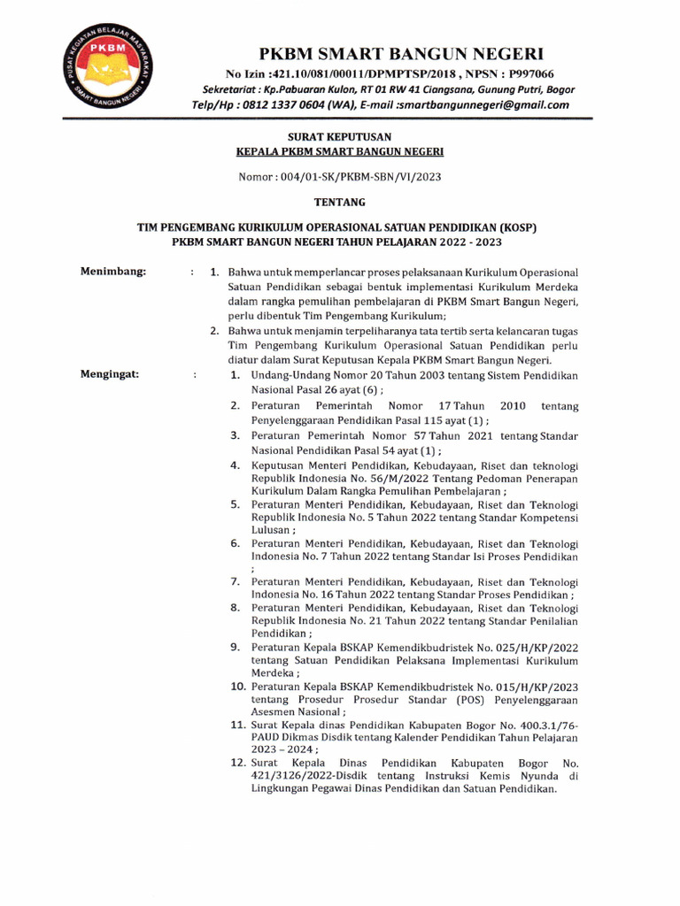 SK Tim Pengembang KOSP 2023 | PDF