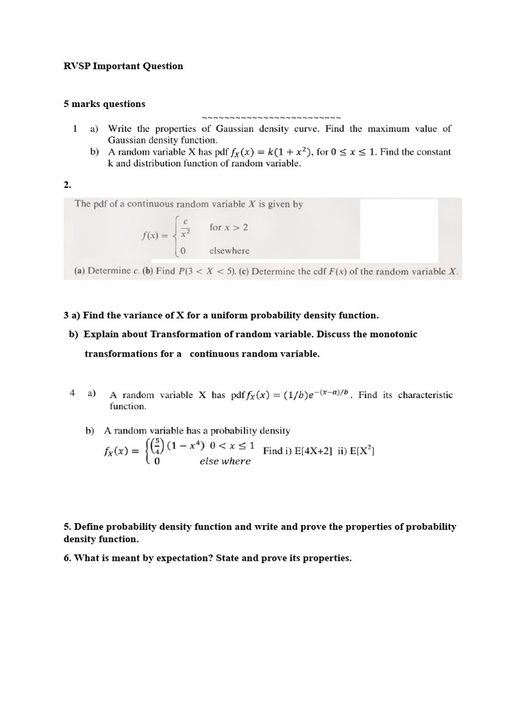 RVSP Important Questions MID-1 | PDF