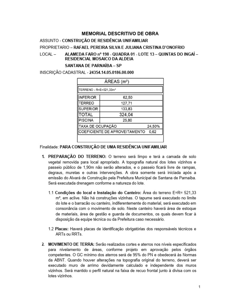 Memorial Obra - R02 | PDF