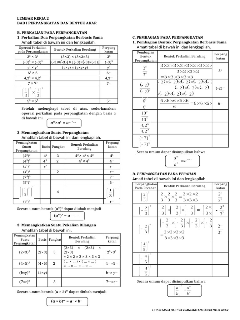 LK Ii Bab I Perpangkatan Dan Bentuk Akar | PDF