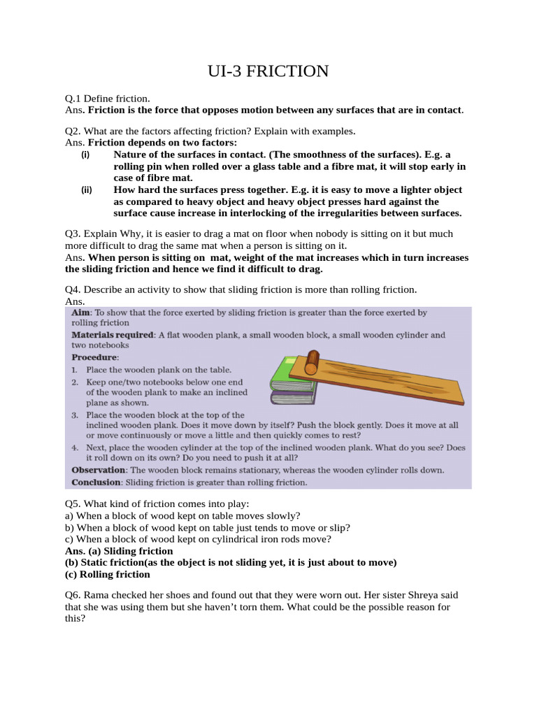 Friction Notebook Work | PDF