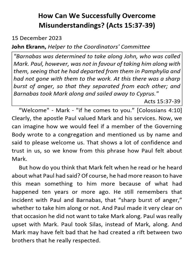 How Can We Successfully Overcome Misunderstandings, John Ekrann | PDF