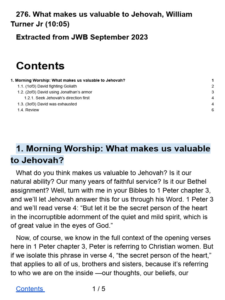 What Makes Us Valuable To Jehovah | PDF