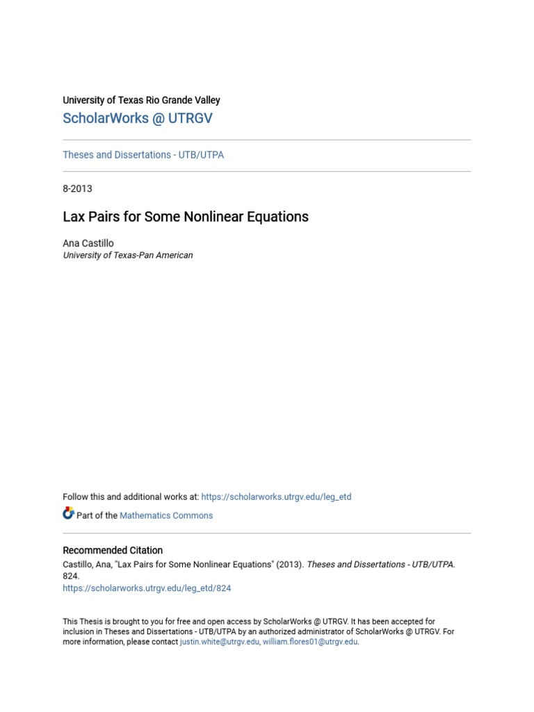 Lax Pairs For Some Nonlinear Equations | PDF