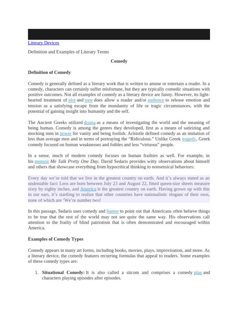 Comedy Literary Devices | PDF | Comedy | Poetry