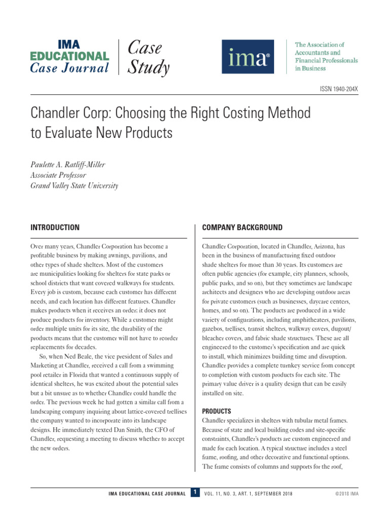 Chandler Corp-Choosing The Right Costing Method To Evaluate New ...