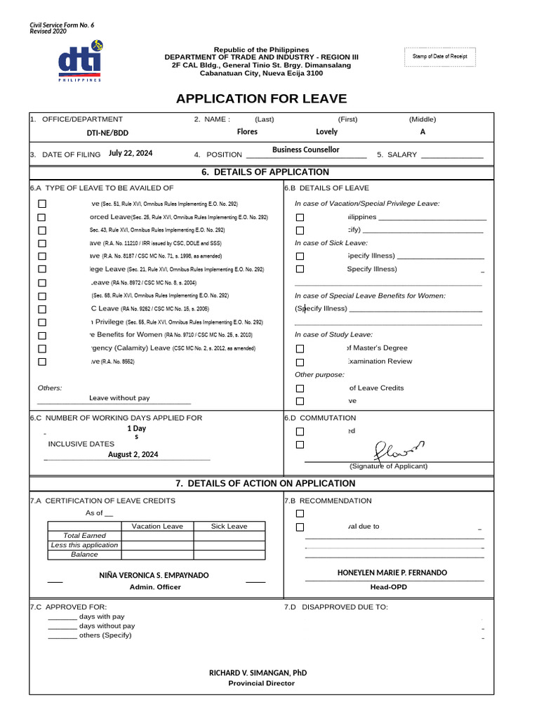 L. Flores Leave Aug 2, 2024 | PDF