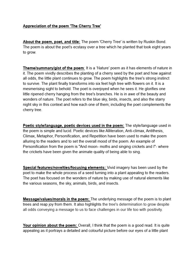 Cherry Tree | PDF | Poetry