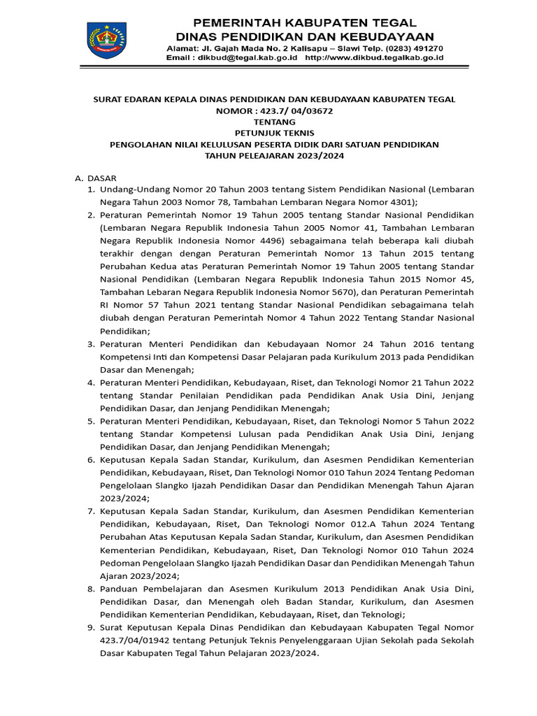 #SE Petunjuk Teknis Pengolahan Nilai Kelulusan Peserta Didik# | PDF