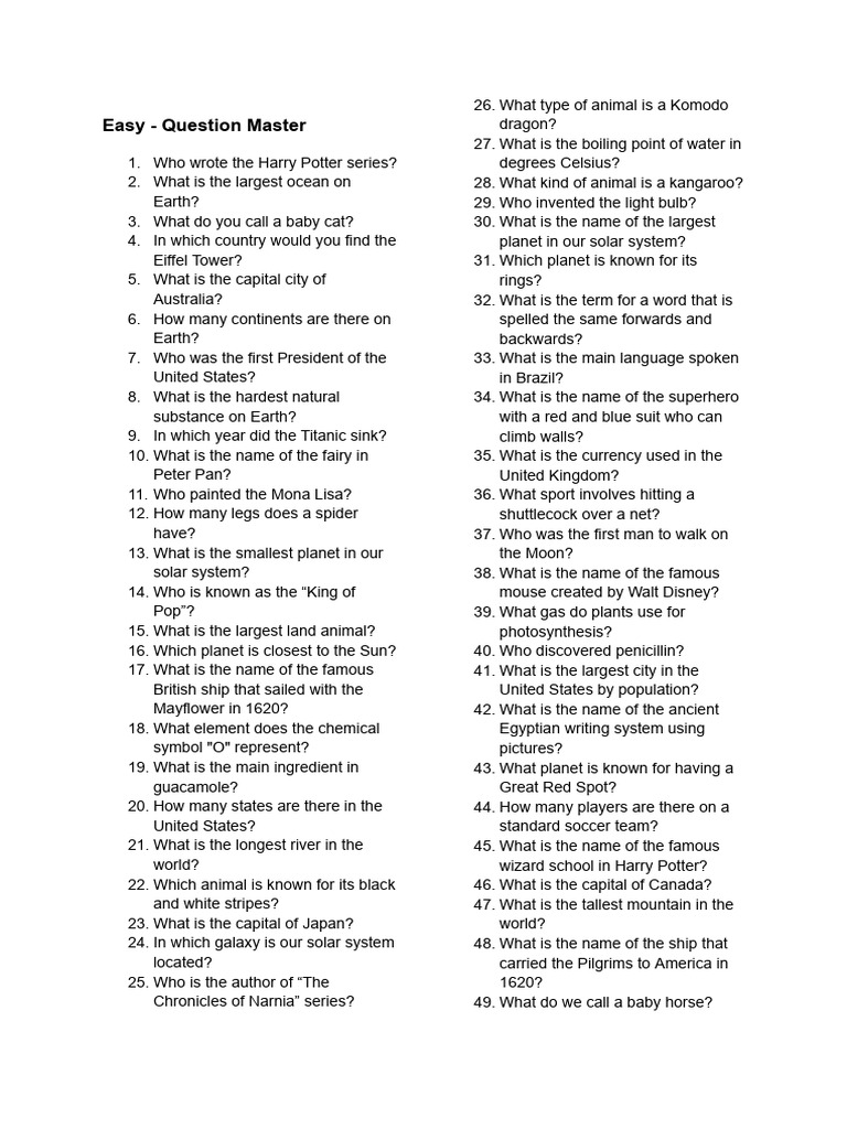 QUESTION MASTER - QUESTIONS AND ANSWERS | PDF
