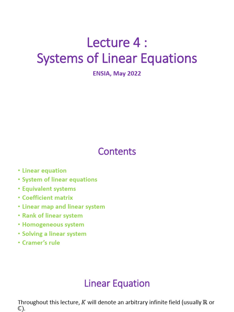 4-Systems of Linear Equations | PDF