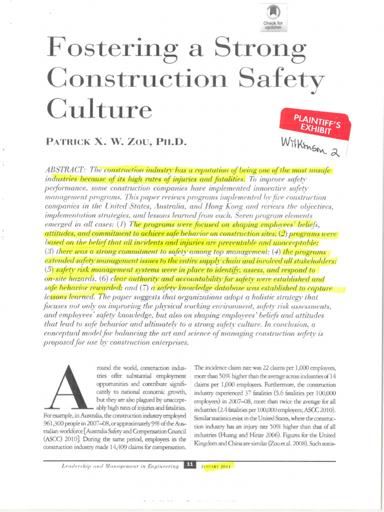Fostering A Strong Construction Safety Culture | PDF