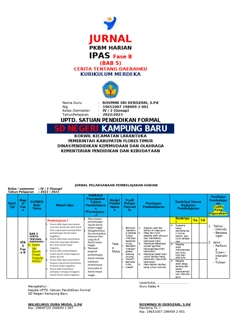Jurnal Harian Kurikulum Merdeka Mapel Ipas Kelas 4 Bab 5 | PDF