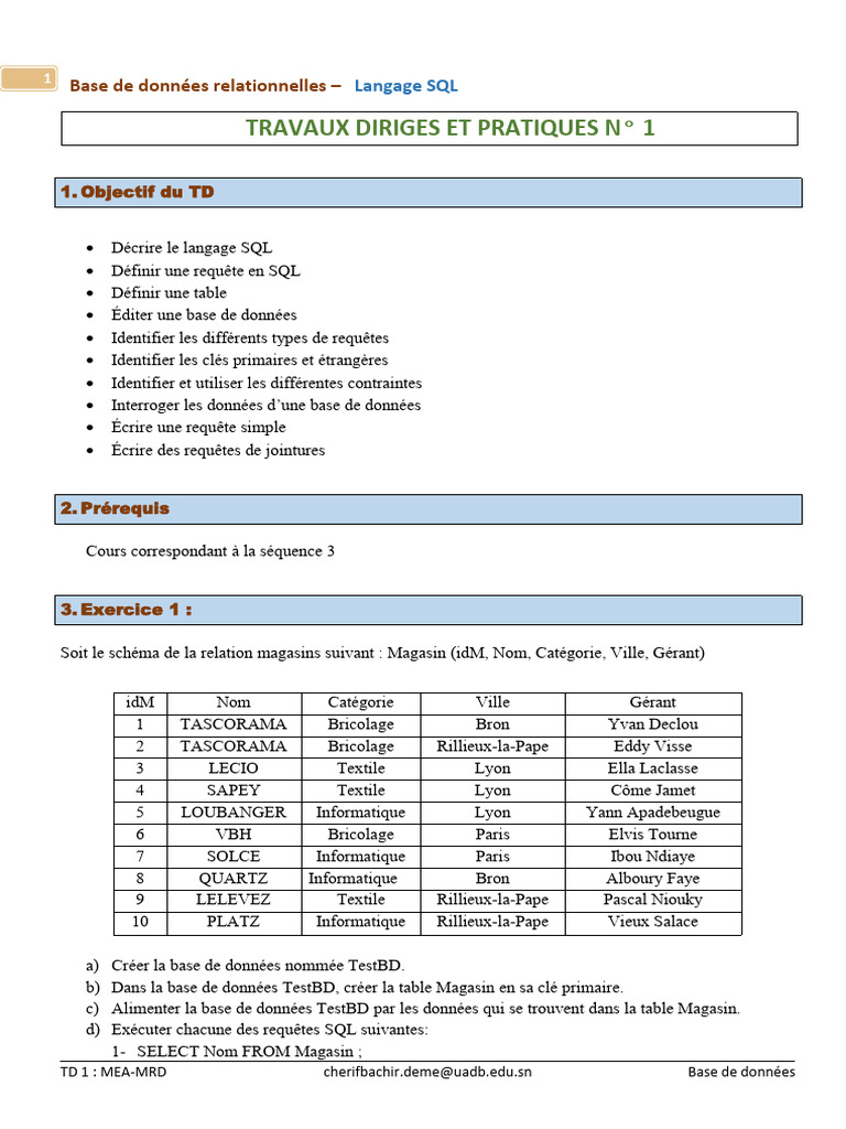 03 - TD - TP 01 - Langage SQL - 2022 - 2023 | PDF