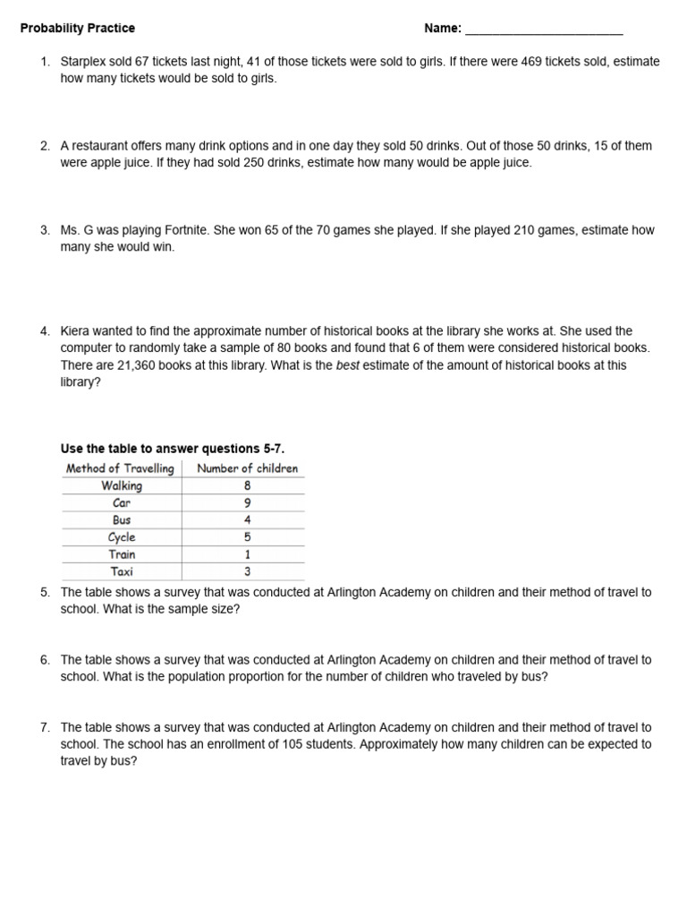 Probability Practice | PDF | Sampling (Statistics)