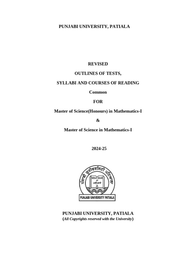 M.Sc. (Honours) in Math. & M.Sc. in Math. Part - I (Sem. I & II) Session 2024-25 | PDF ...