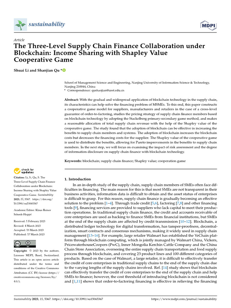 The Three-Level Supply Chain Finance Collaboration | PDF