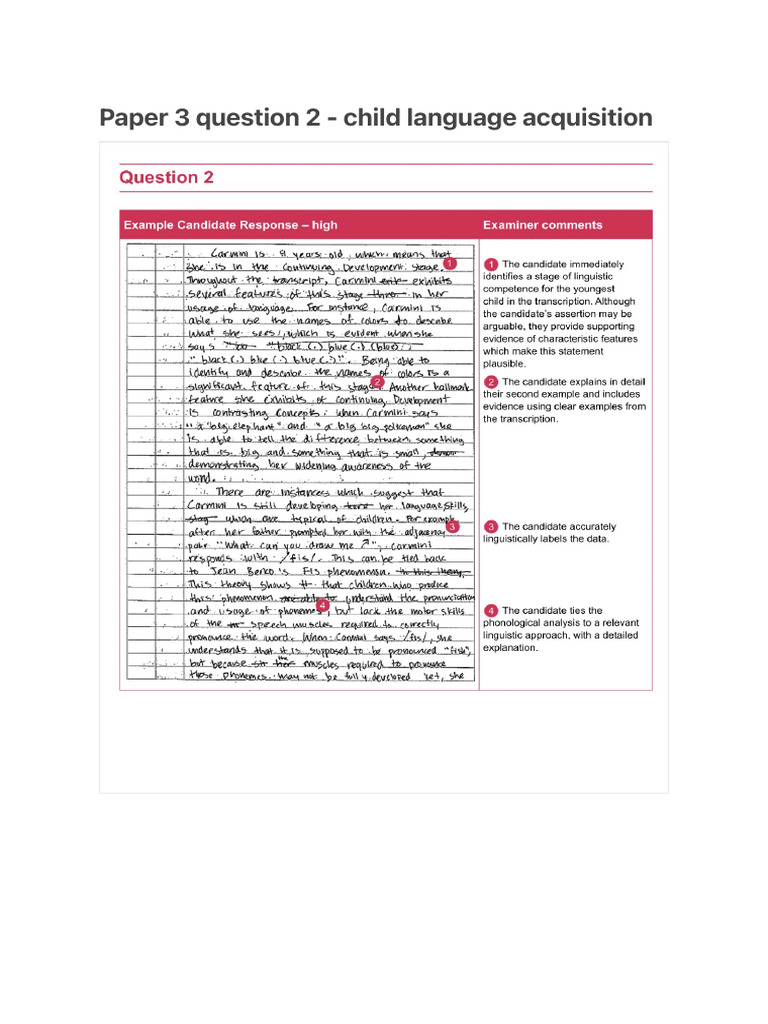 Paper 3 Question 2 - Child Language Acquisition | PDF