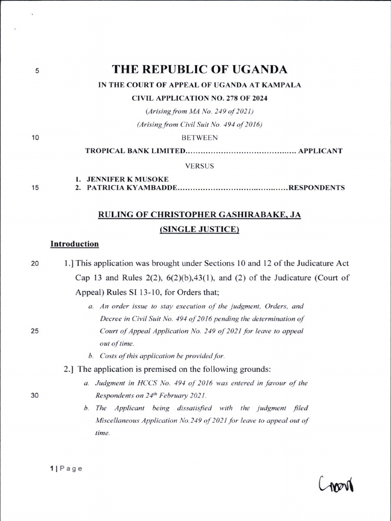 Tropical Bank Limited V Musoke Another 2024 UGCA 241 (5 September 2024) | PDF | Judgment (Law ...