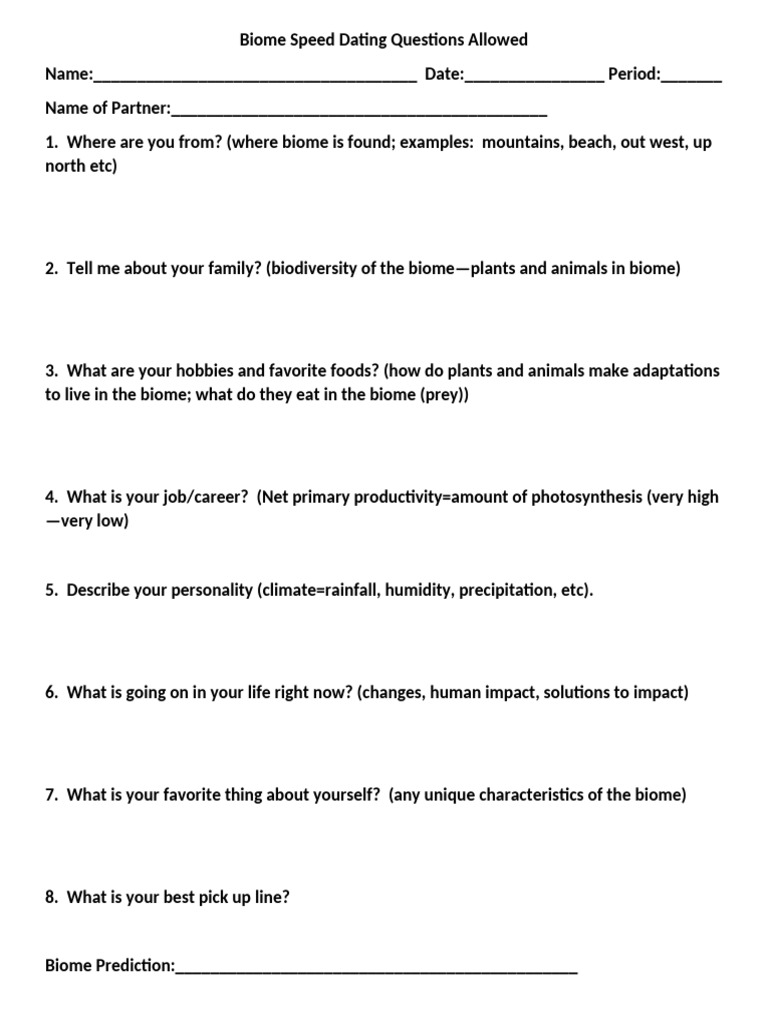 Biome Speed Dating Questions | PDF