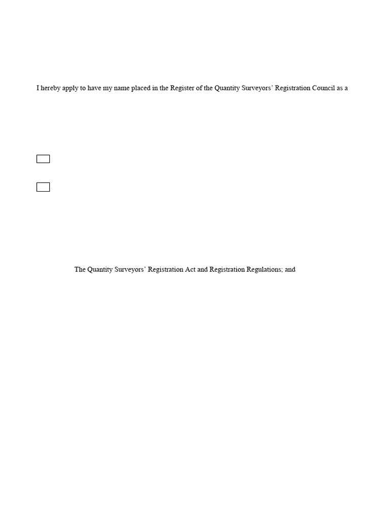 Application - For Registration As A Candidate Quantity Surveyor | PDF