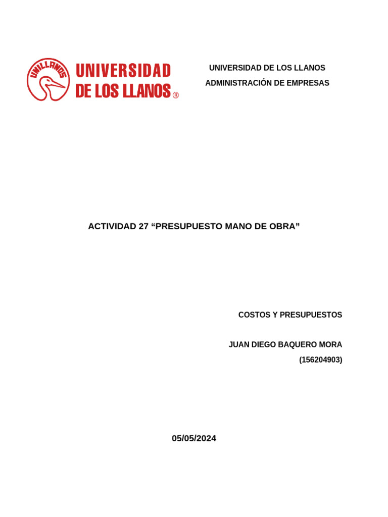 Actividad 27 - Presupuesto Mano de Obra | PDF