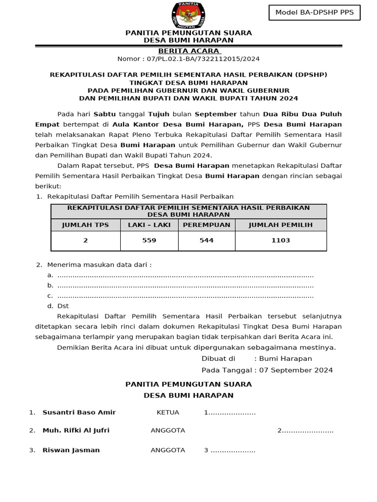 Format BA PLENO TINGKAT PPS | PDF