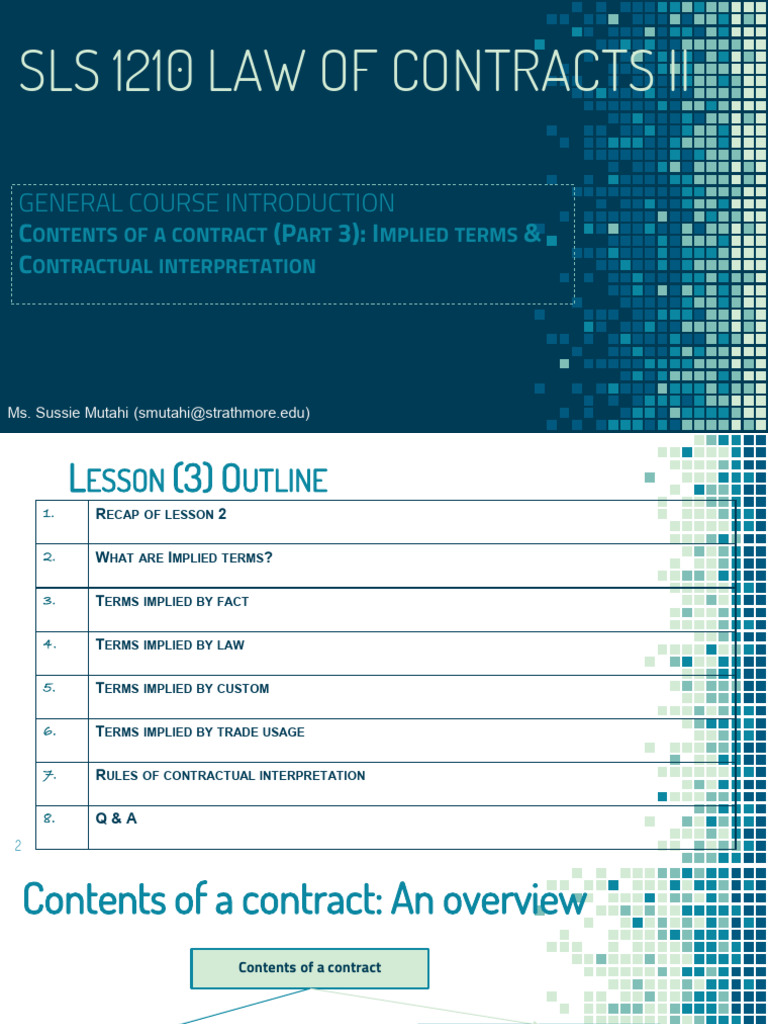 Lesson 3 Implied Terms And Contractual Interpretation Pdf