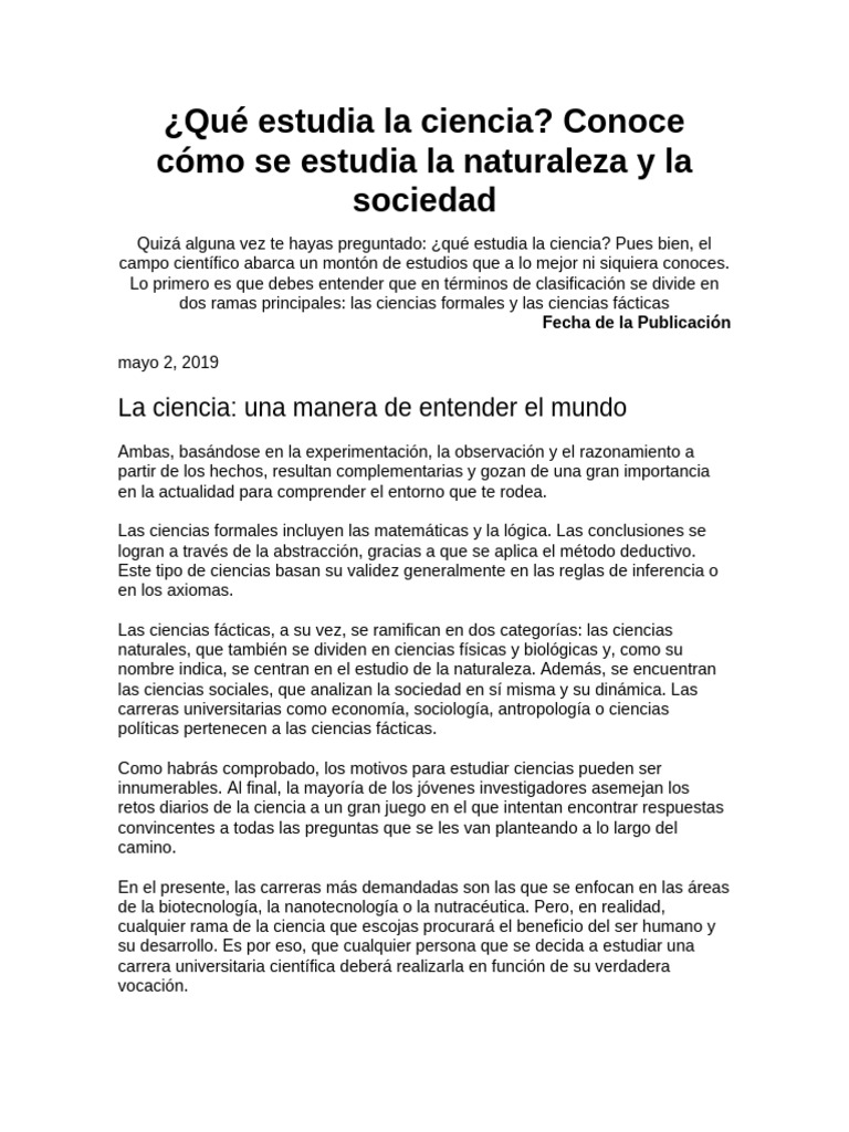 Qué Estudia La Ciencia | PDF