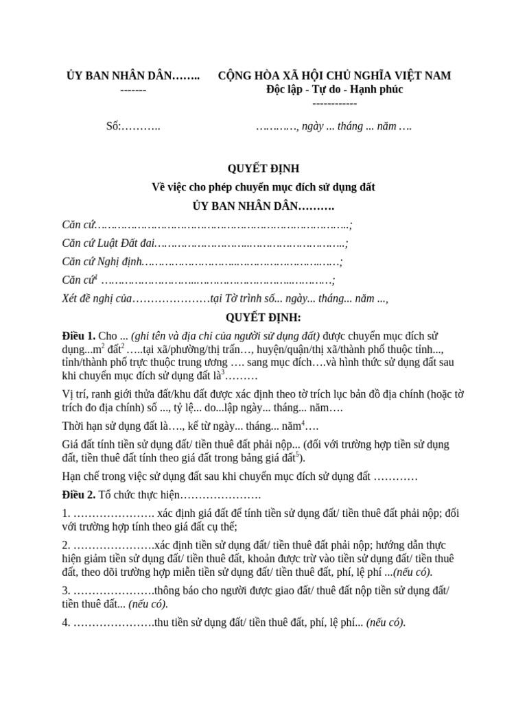 Quyet Dinh Cho Phep Chuyen Muc Dich Su Dung Dat | PDF