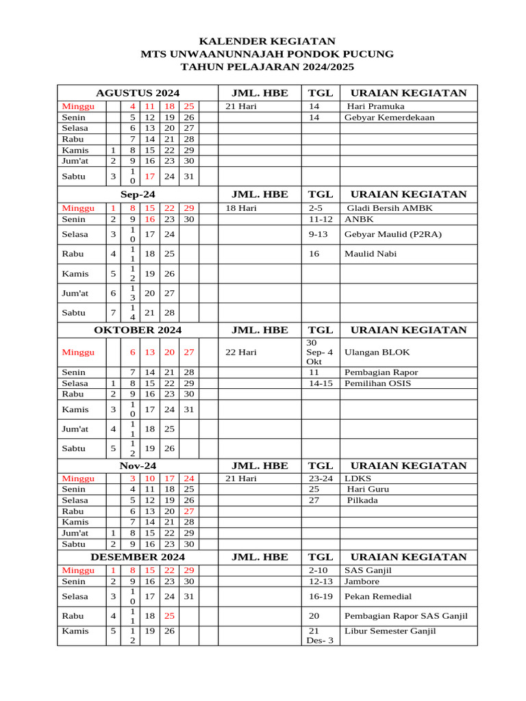 KALENDER KEGIATAN | PDF