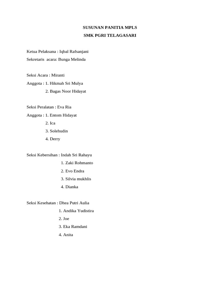 SUSUNAN PANITIA MPLS - 2024 | PDF