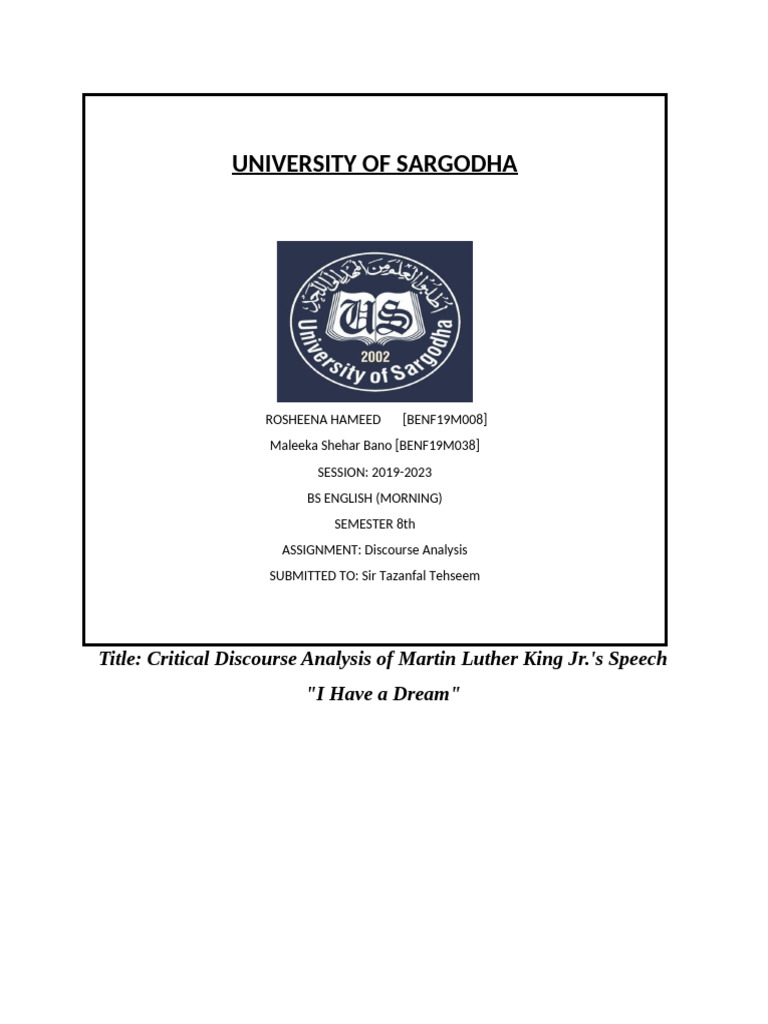 Critical Discourse Analysis of Martin Luther King Jr.'s Speech "I Have ...
