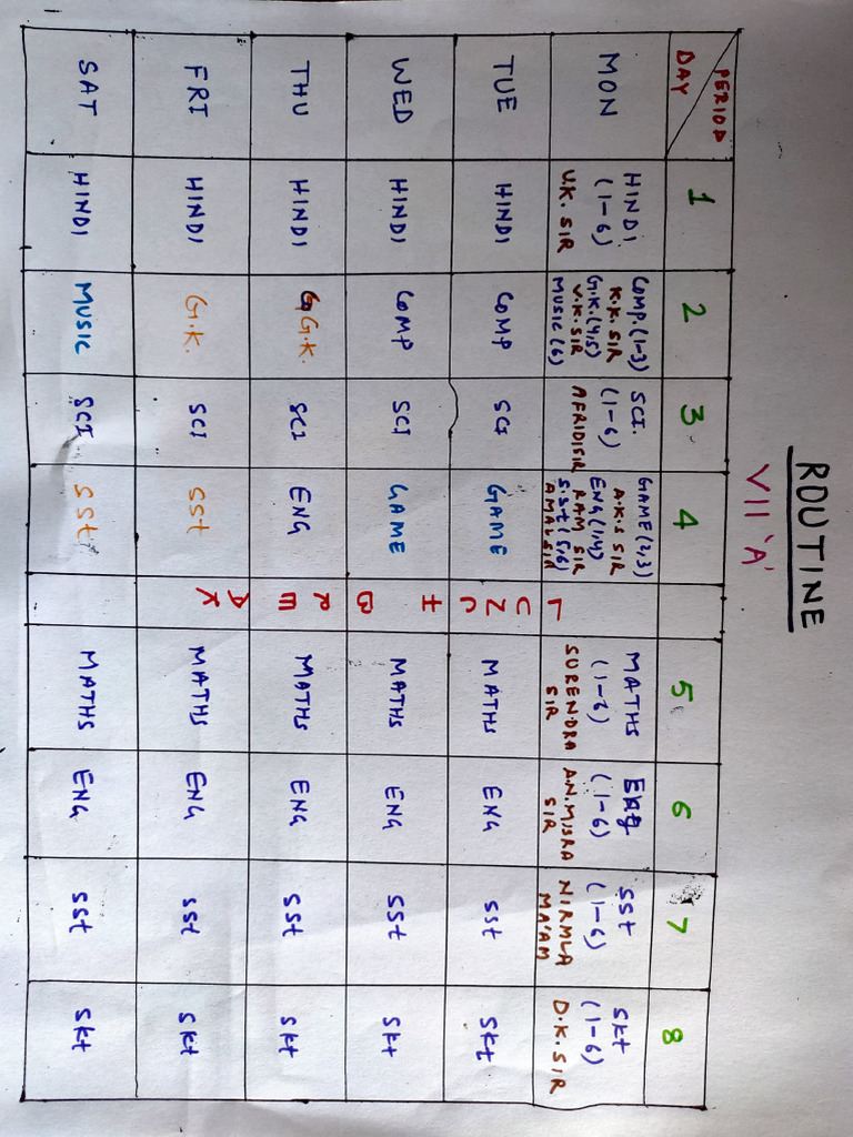 Class Routine VII K | PDF