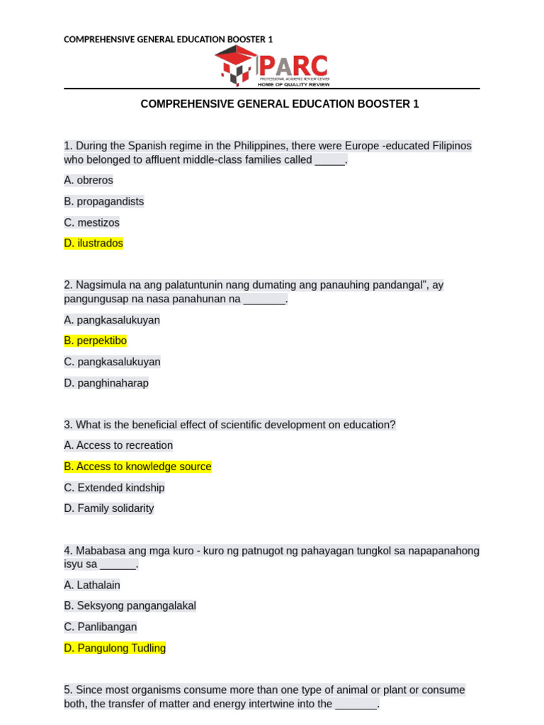 Comprehensive Gened Booster 1 | PDF