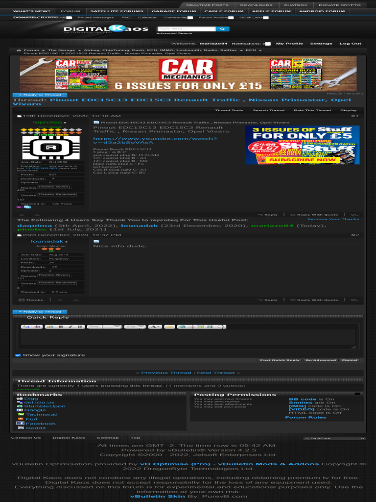 Pinout EDC15C13 EDC15C3 Renault Traffic , Nissan Primastar, Opel Vivaro ...