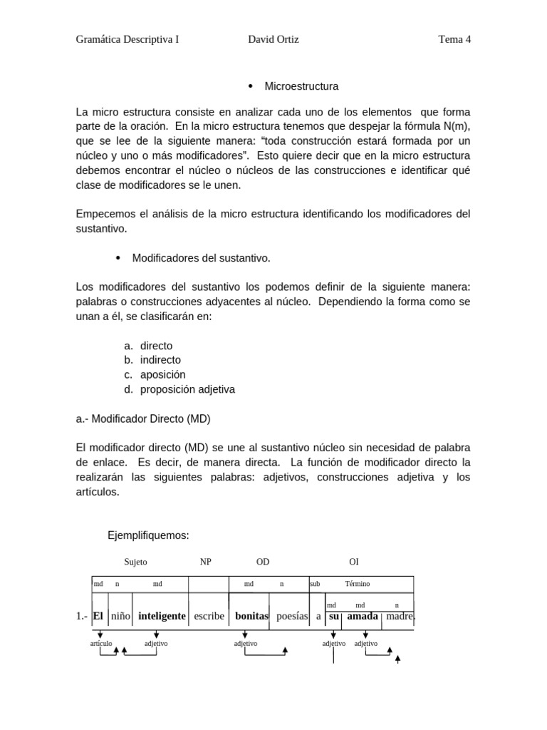 Gramática Descriptiva I, David Ortiz, análisis sintáctico tema 4 | PDF