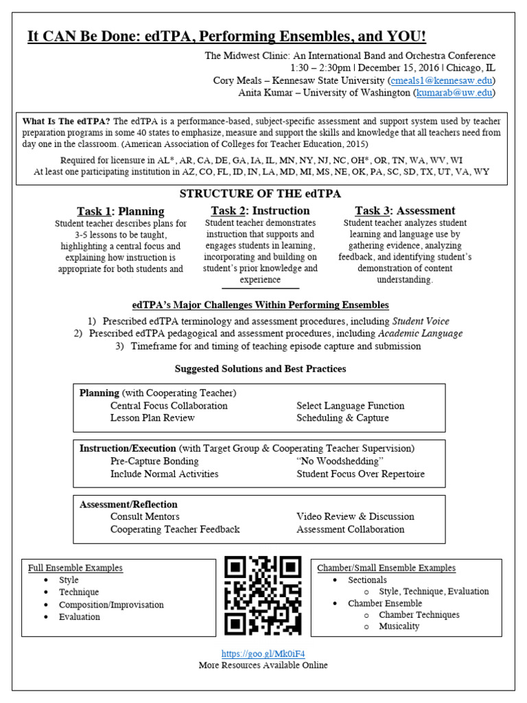 It Can Be Done: Edtpa, Performing Ensembles, and You! | PDF